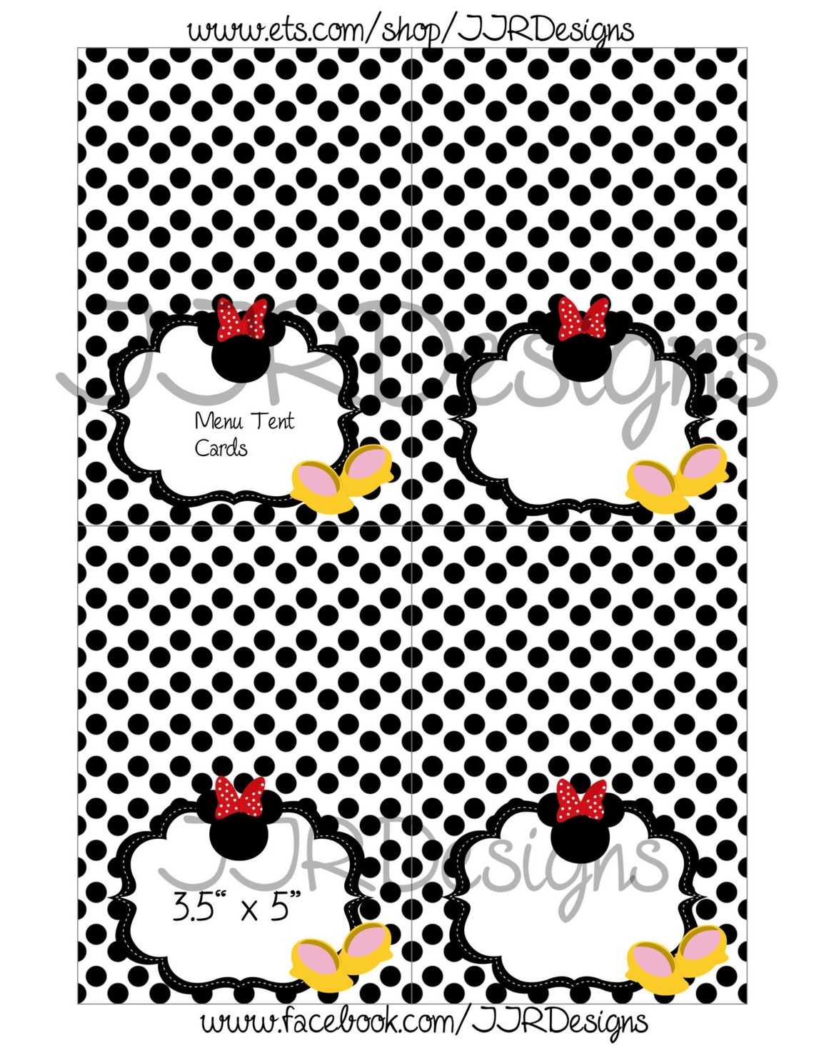 Instant Download Menu Card Minnie Mouse Inspired Set-minnie | Etsy