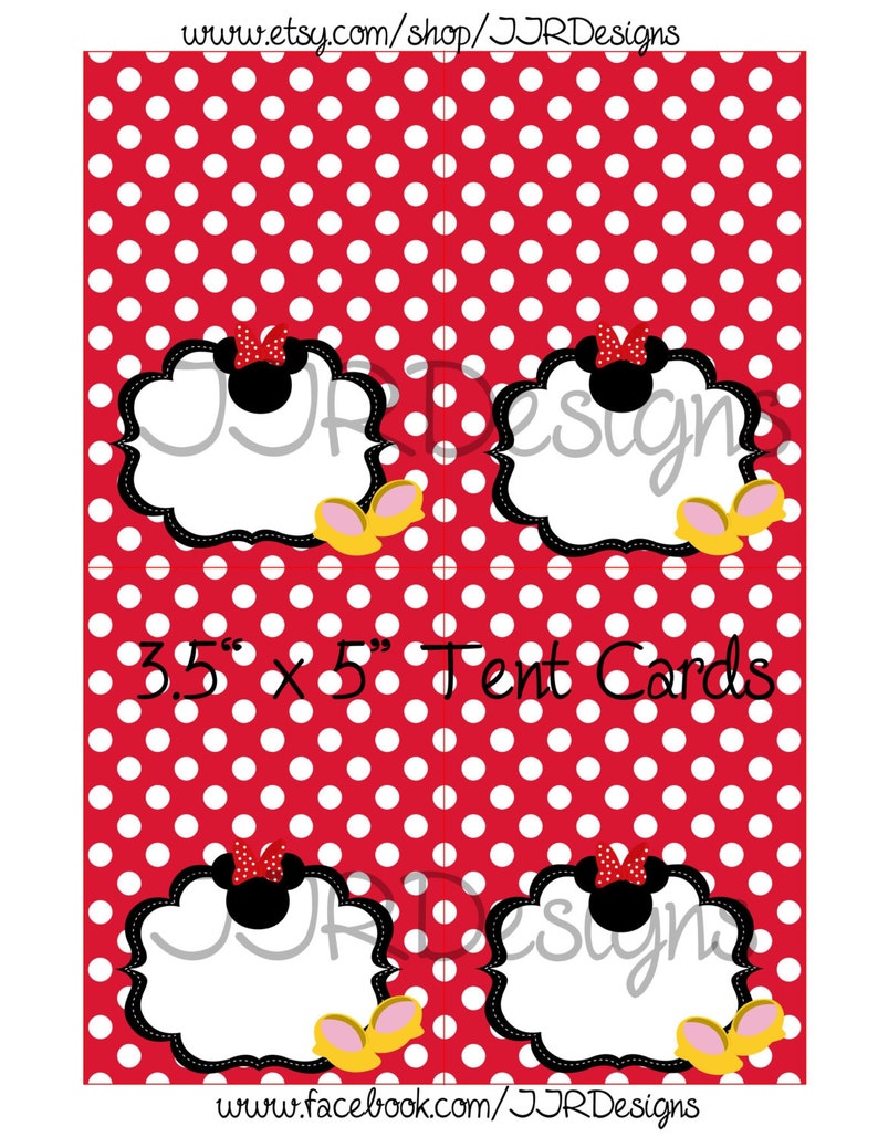 Instant Download Menu Card Minnie Mouse Inspired Set-minnie | Etsy