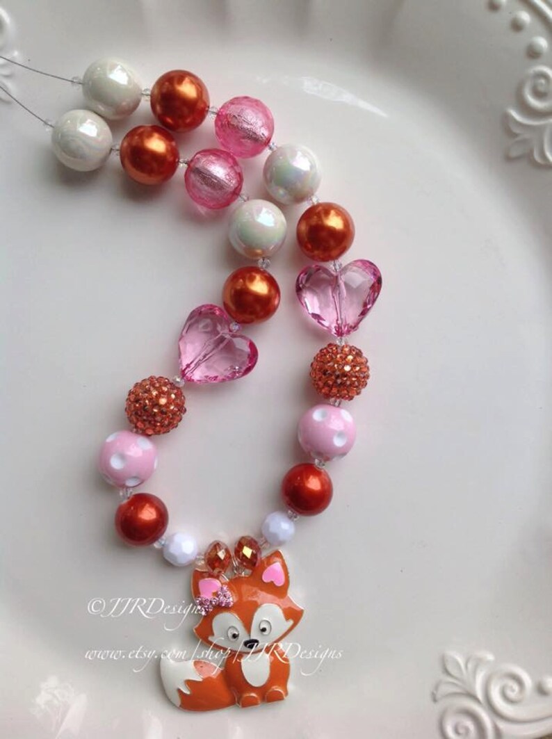 Fox Girl Necklace Red and Pink Chunky Necklace Bubble Gum | Etsy