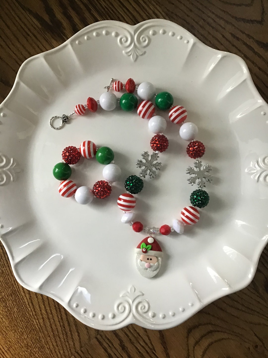 Christmas Necklace- Santa Necklace- Santa-chunky-bubble Gum Necklace ...