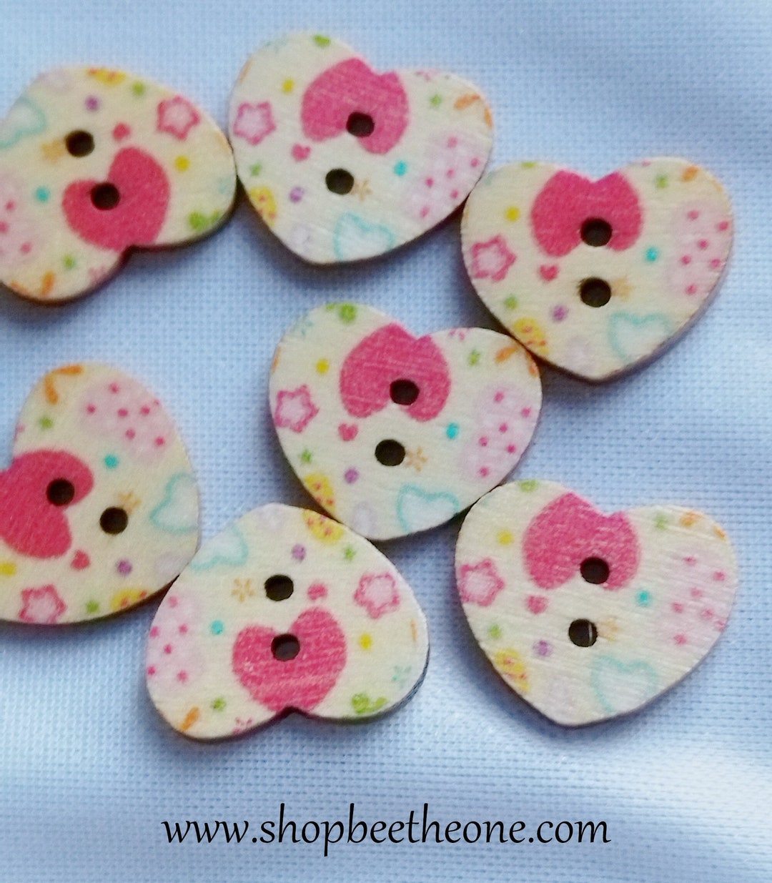 Set of 7 Small Heart Buttons "multi-hearts and Stars" in Vintage Style ...
