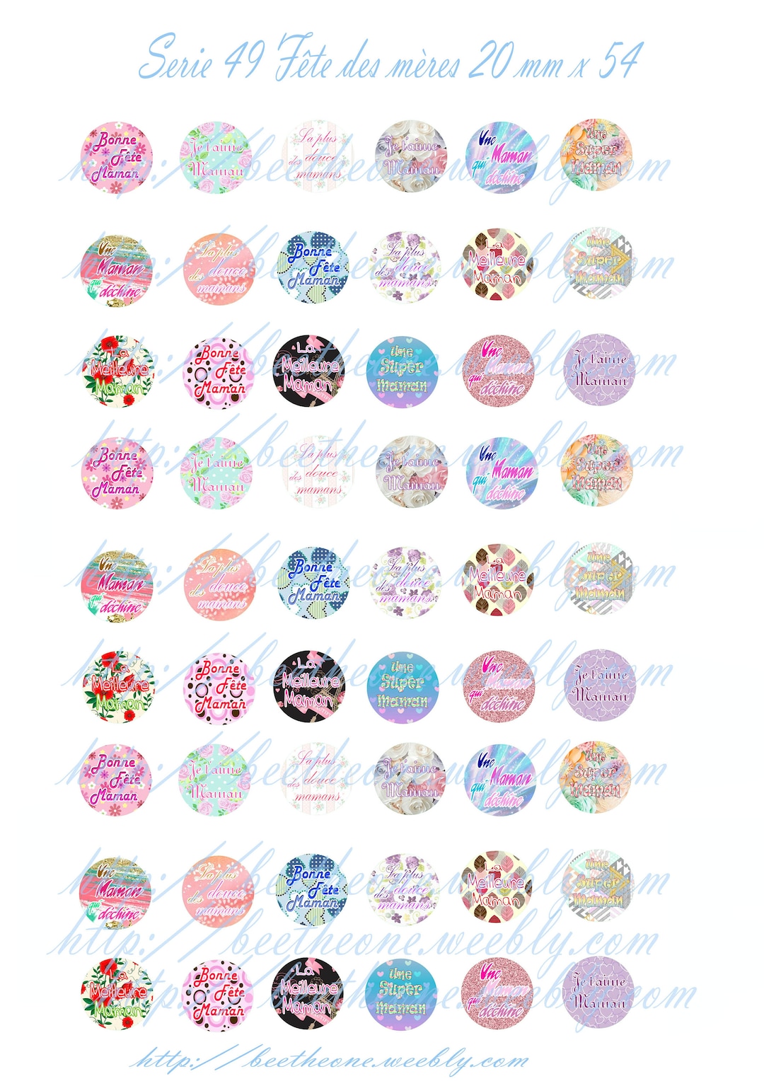 Mother's Day sentences in French Only Digital Collage 54 Images 20 Mm ...