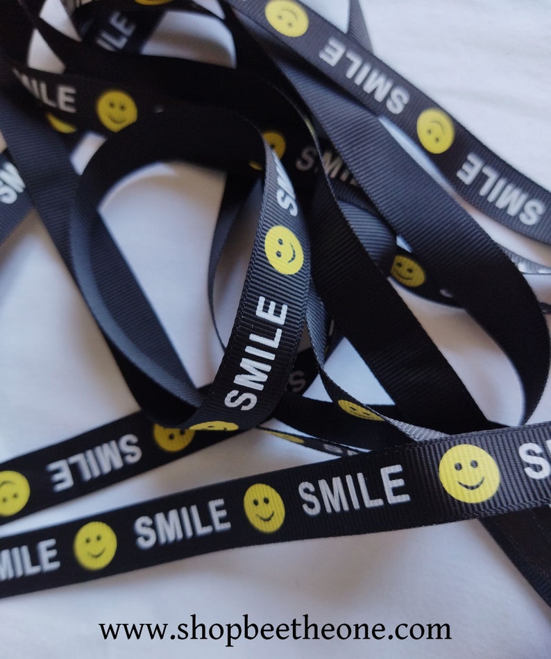 Gros Grain Ribbon - 16 Mm X 1 M - Emoticon Smile - White or Black - Etsy