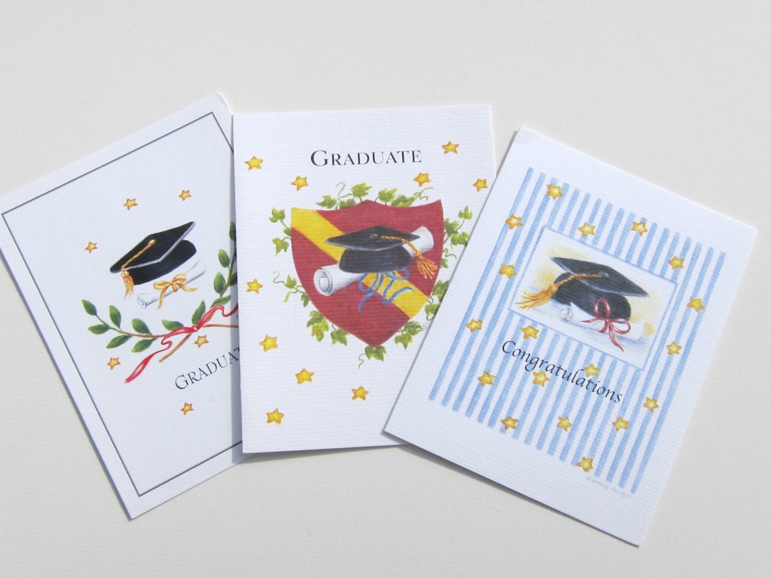 Graduation Cards, Classic Grad Cap Design, Set of 3 - Etsy