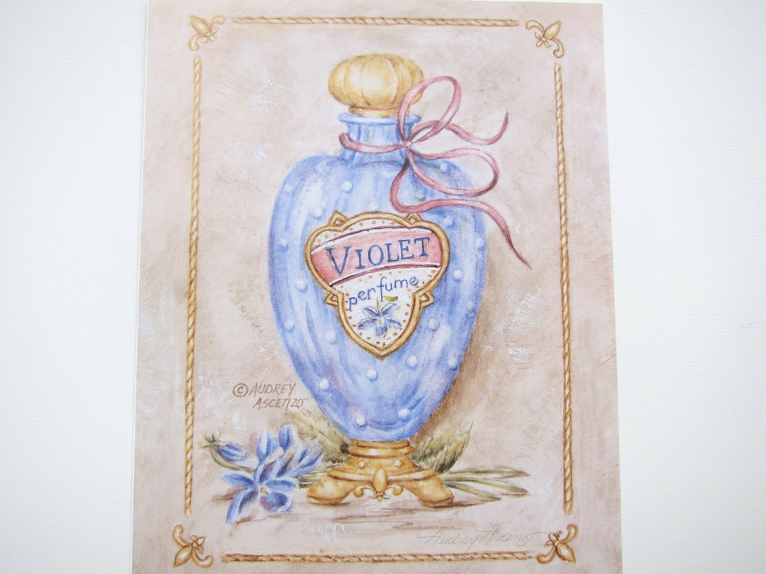 Violets Art Print Perfume Bottle Vintage Blue Style Open Edition Signed ...