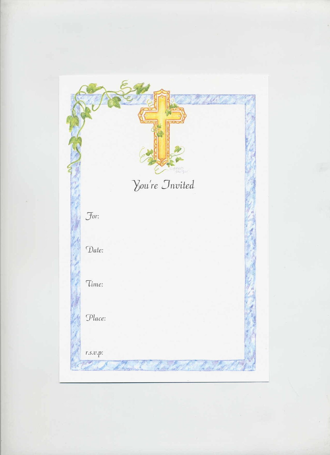 Christian Invitations Blue Ivy Cross Flat Fill in Baptism Communion ...