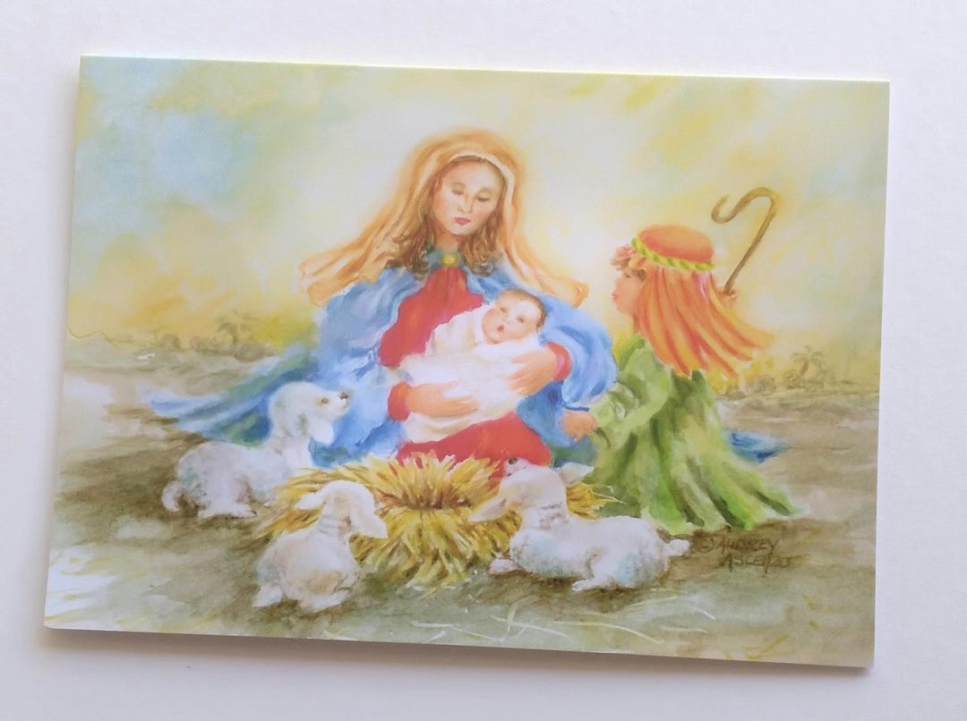 Jesus Christmas Card Mary Shepherd Boy Religious Greeting Card Prayer ...