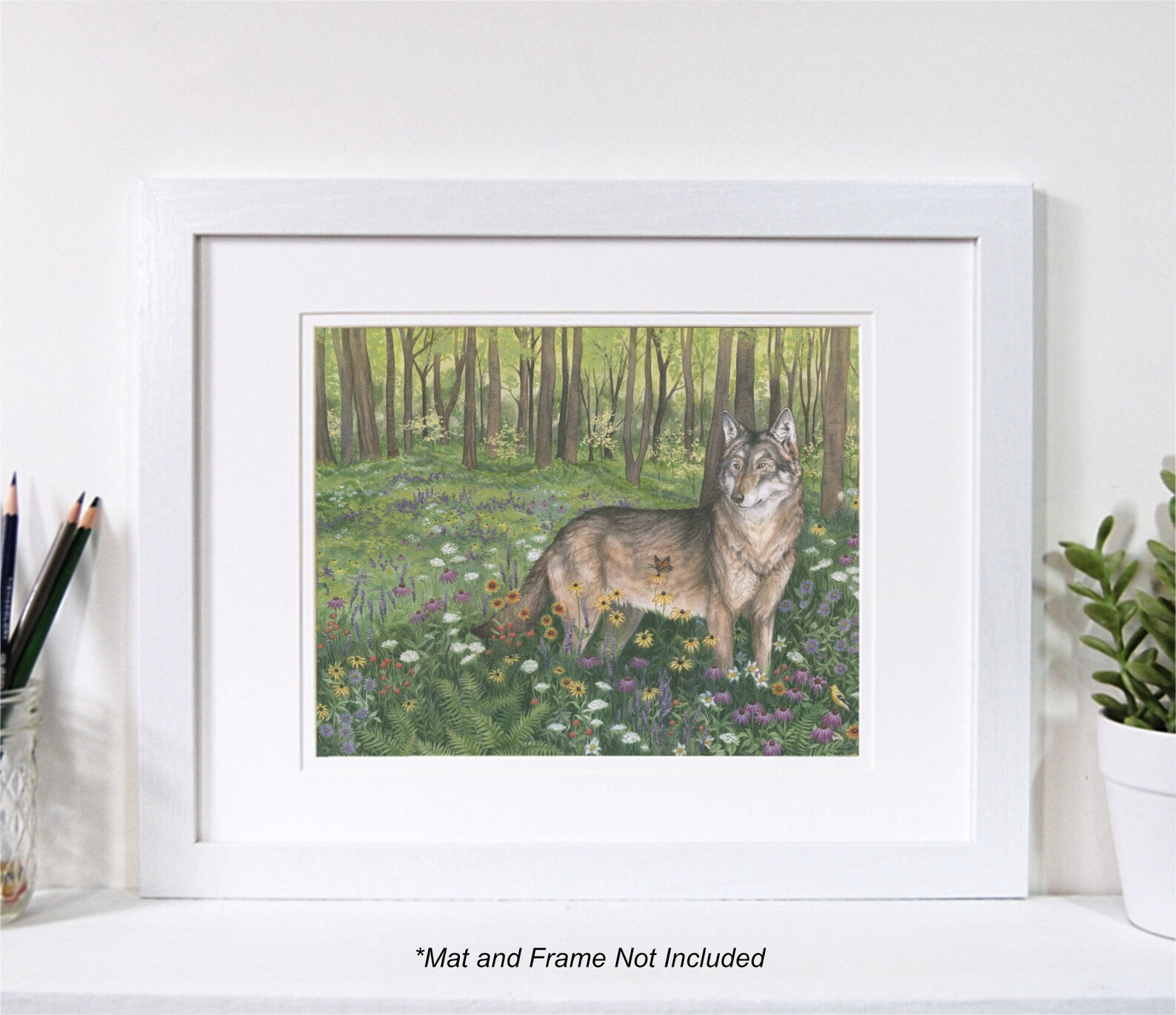Wolf and Wildflower Woodland Art Print 11 X 14 - Etsy