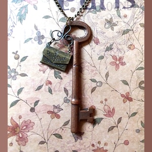 Lovely Antique Key Pendant. Beautiful Old Key Re-purposed W/cute Pouch ...
