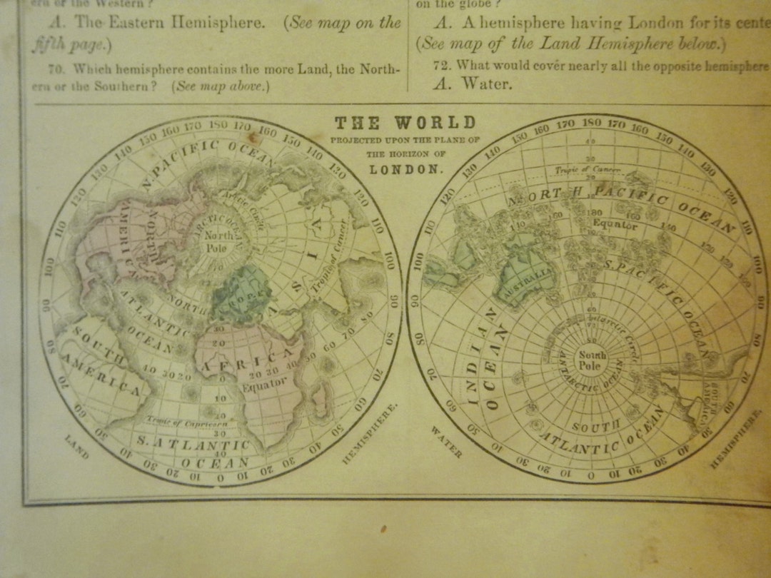 Victorian Era Engraved Printed Globe Hemisphere Maps - Antique ...