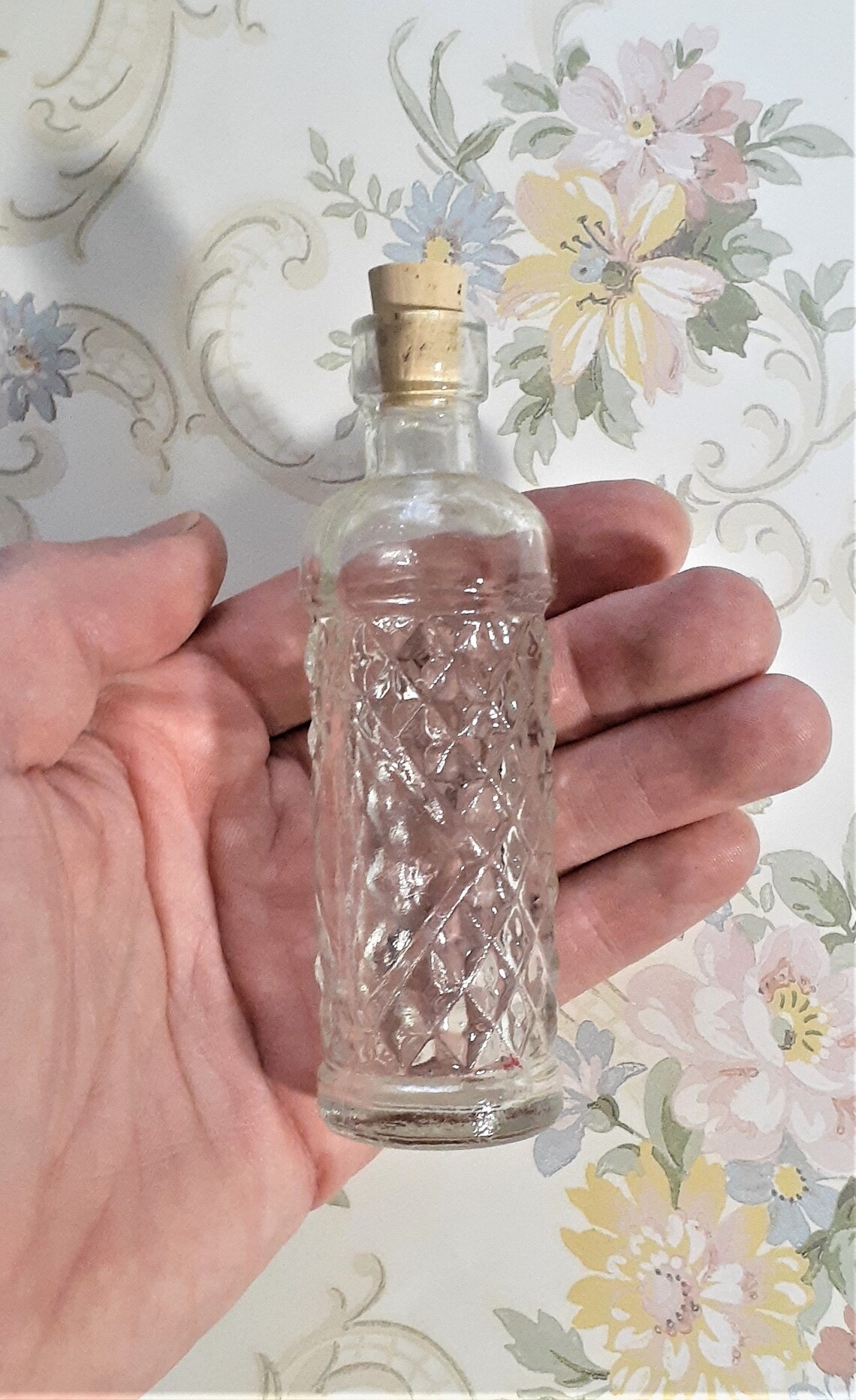Curious Vintage Diamond Pattern Glass Bottle. Approx. 1.5 Fl. Oz / 50 ...