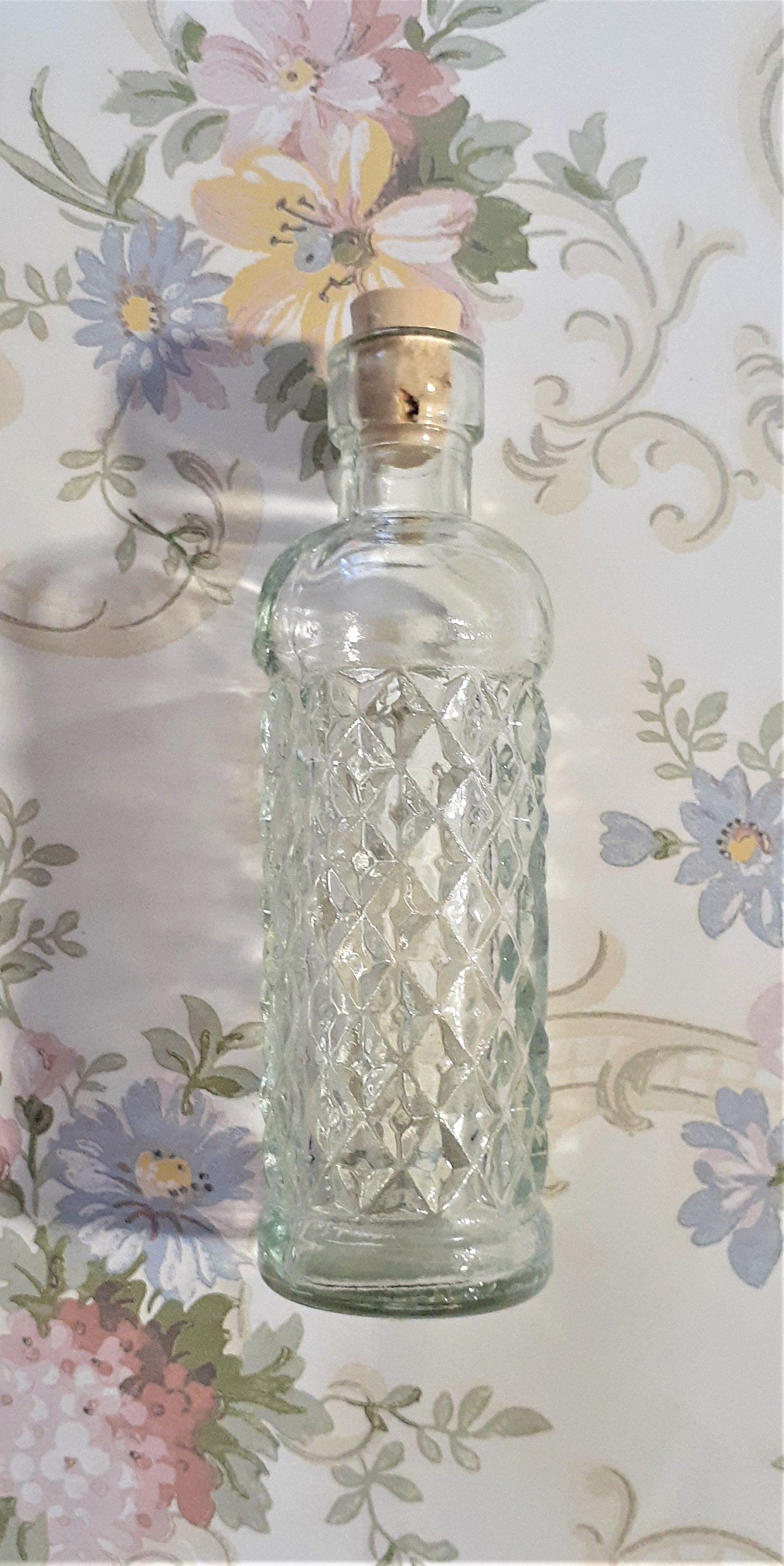 Curious Vintage Diamond Pattern Glass Bottle. Approx. 1.5 Fl. Oz / 50 ...