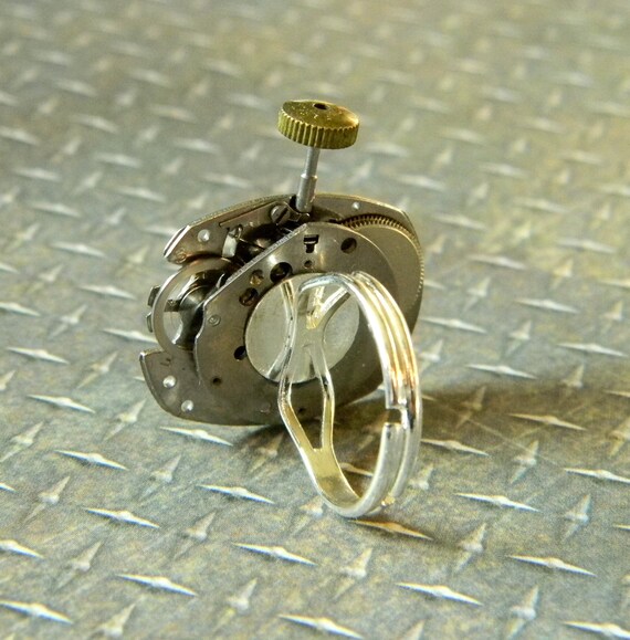 Custom Upcycled Watch Movement Ring. Kinetic Watchwor… - Gem
