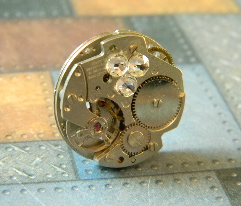 Stunning Custom Upcycled Watch Movement Ring. Embellished - Etsy