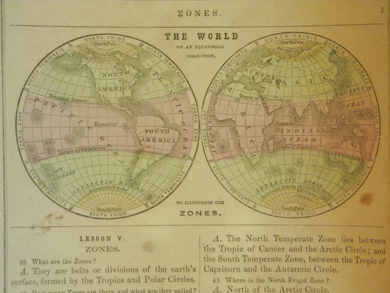 Victorian Era Engraved Printed Globe Hemisphere Maps Antique - Etsy
