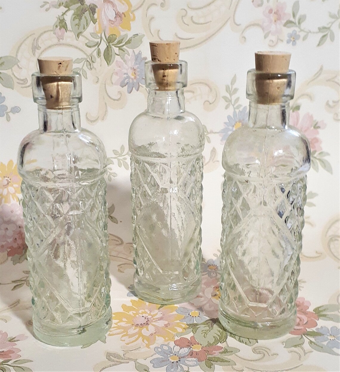Curious Vintage Diamond Pattern Glass Bottle. Approx. 1.5 Fl. Oz / 50 ...