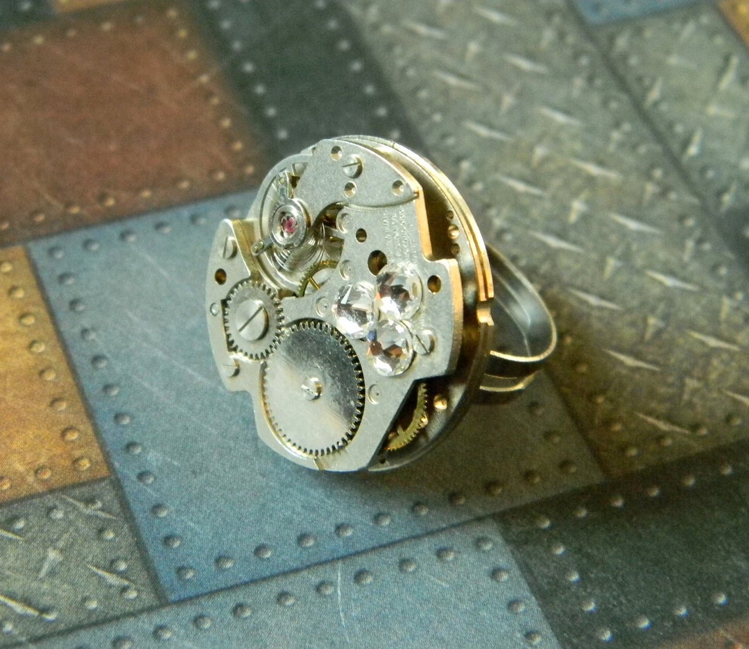 Stunning Custom Upcycled Watch Movement Ring. Embellished Watchwork ...