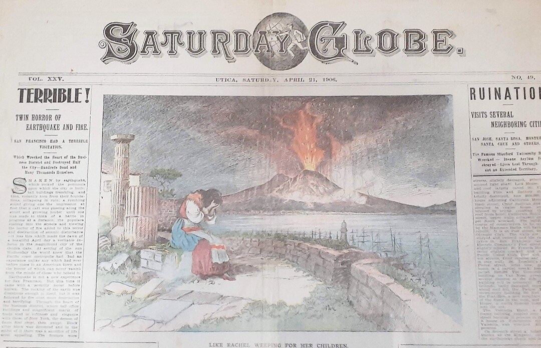 Historic San Francisco Earthquake Mt Vesuvius Eruption Newspaper From ...