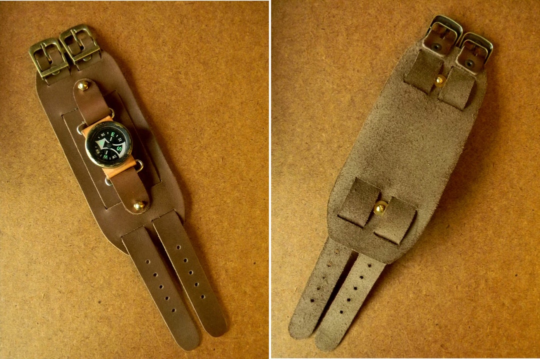 Antiqued Brass Steampunk Wrist Compass on Sturdy Double Buckle Leather ...