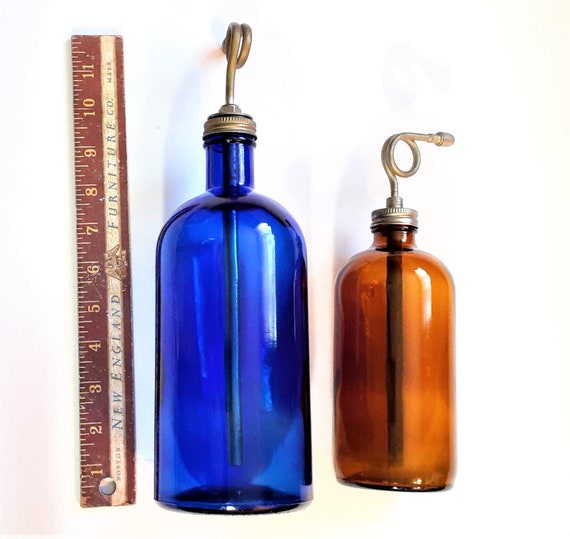 Scarce Antique Set of Chemical Pump Spray Bottles. Dark Cobalt Blue and Dark Amber Brown Glass. Lift Pump Spray Toppers. Lot of 2 Bottles Etsy UK