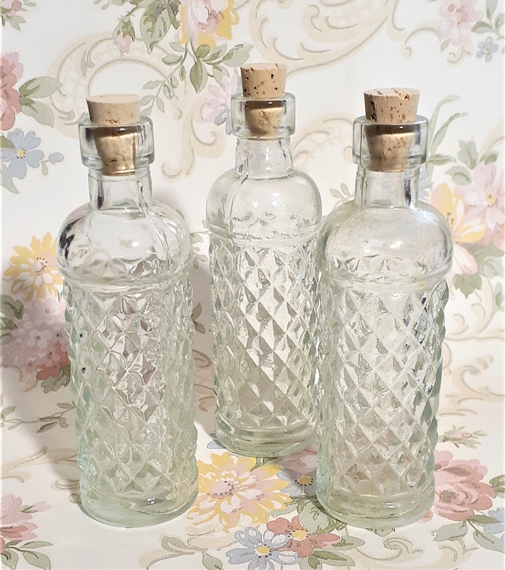 Curious Vintage Diamond Pattern Glass Bottle. Approx. 1.5 fl. | Etsy