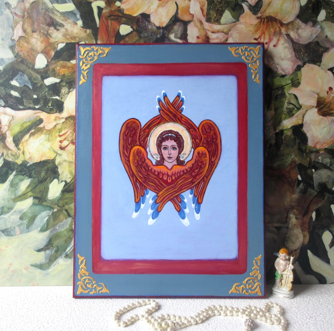 Seraph Angel Original Painting: Six-winged Christian Icon, Gold Leaf ...