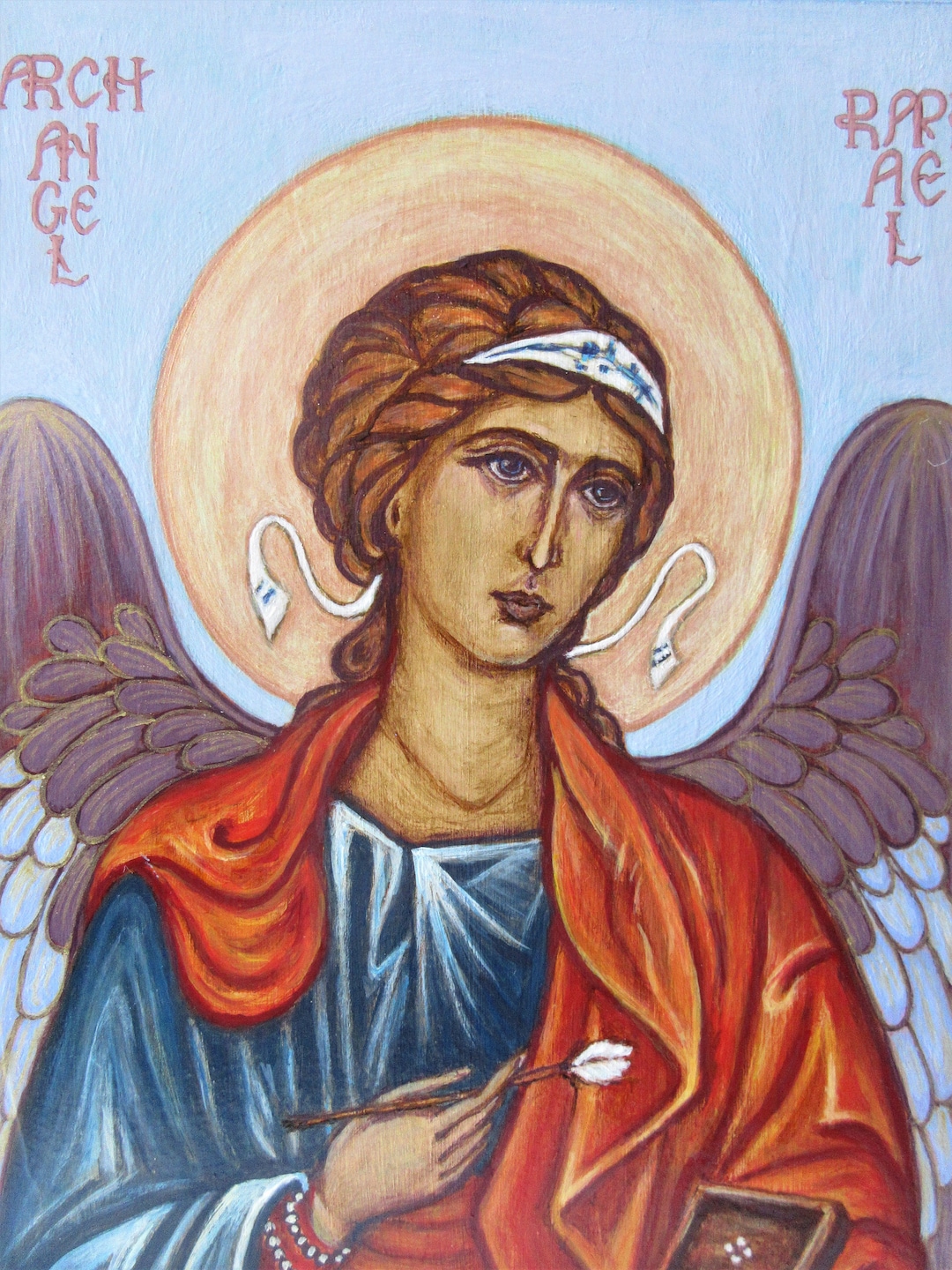 Saint Raphael the Archangel Icon Hand Painted Byzantine Wood Icon Large ...