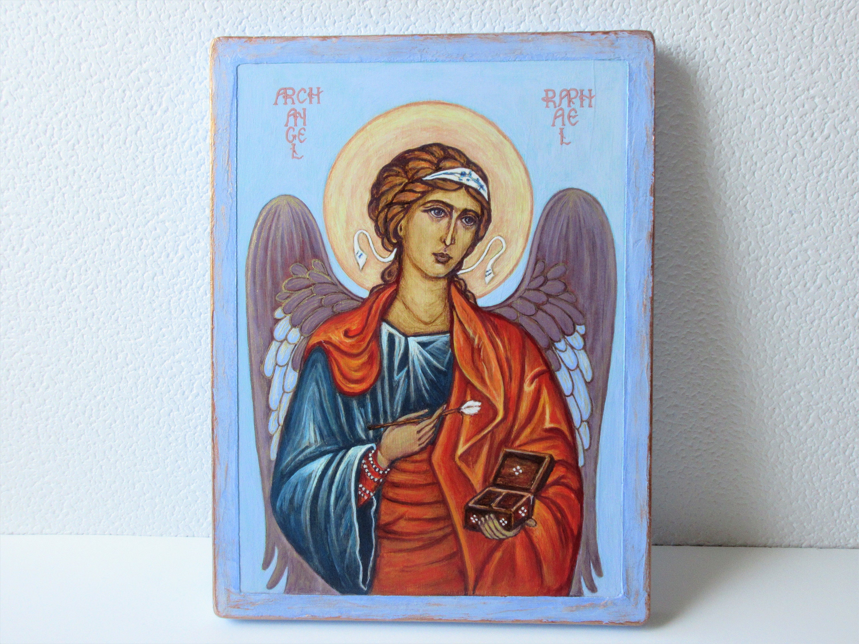 Saint Raphael the Archangel Icon Hand Painted Byzantine Wood Icon Large ...
