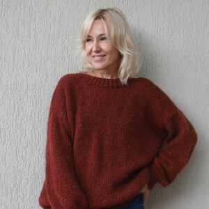 Mohair Sweater, Dark Copper Long Sweater, Sweaters for Women, Loose Fit ...