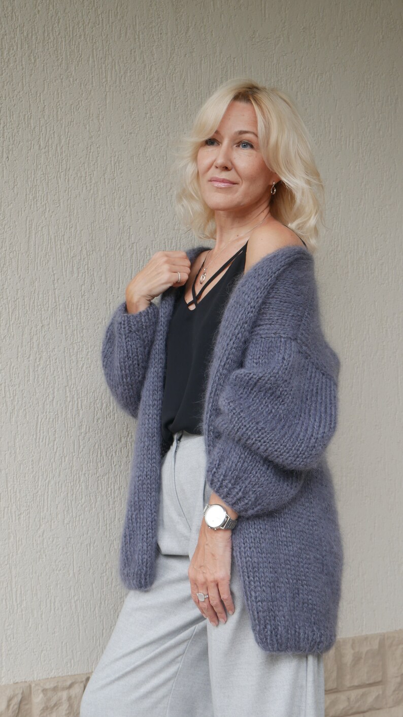 Long Cardigan Fluffy Mohair Cardigan Loose Fit Sweaters for - Etsy