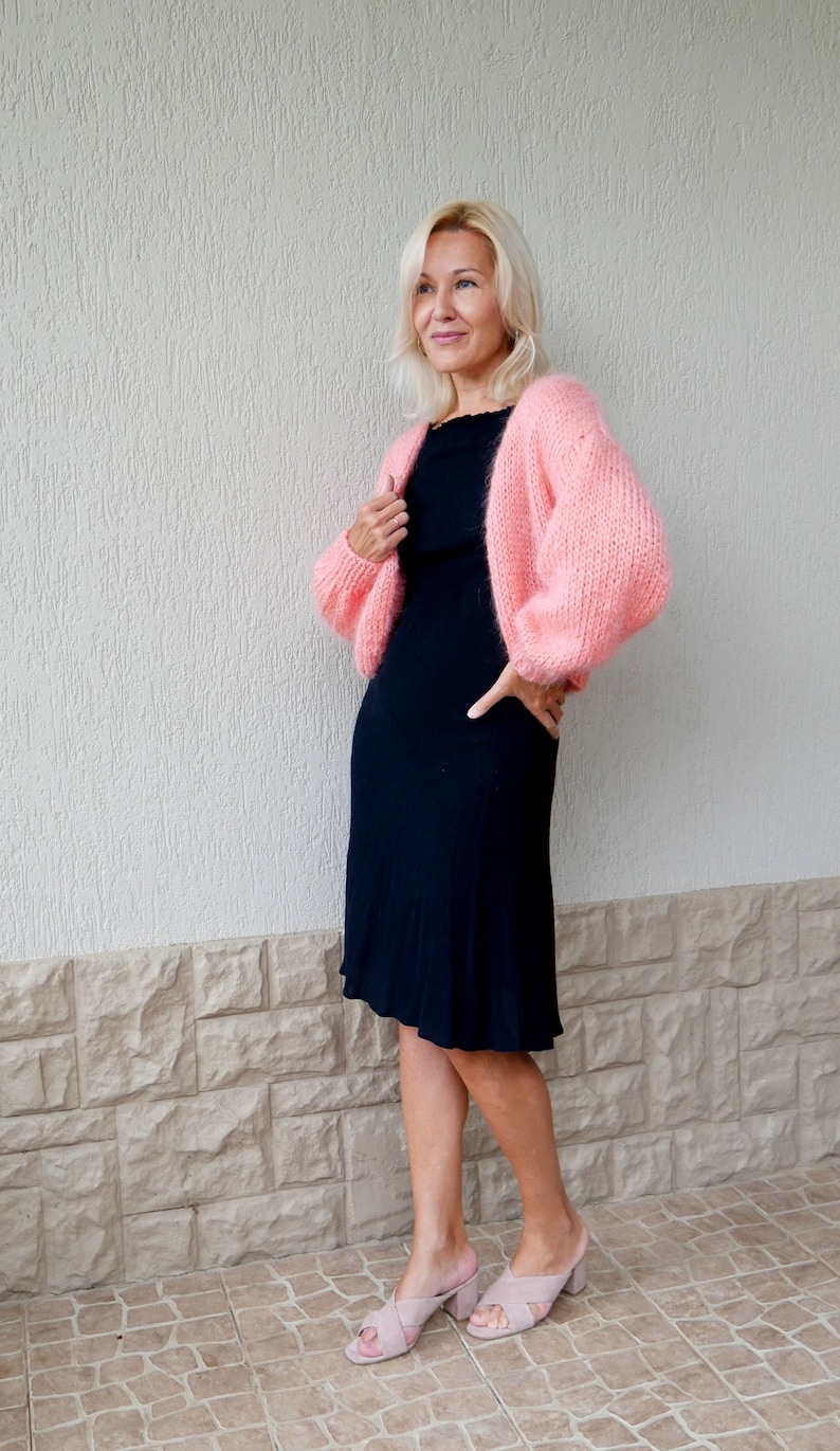 Fluffy Mohair Bomber Coral Cardigan Open Front Cardigan | Etsy