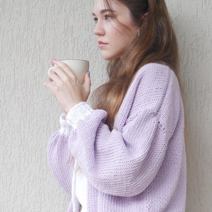 Cotton Lavender White Cardigan, Wedding Open Front Cardigan, XXL Loose ...