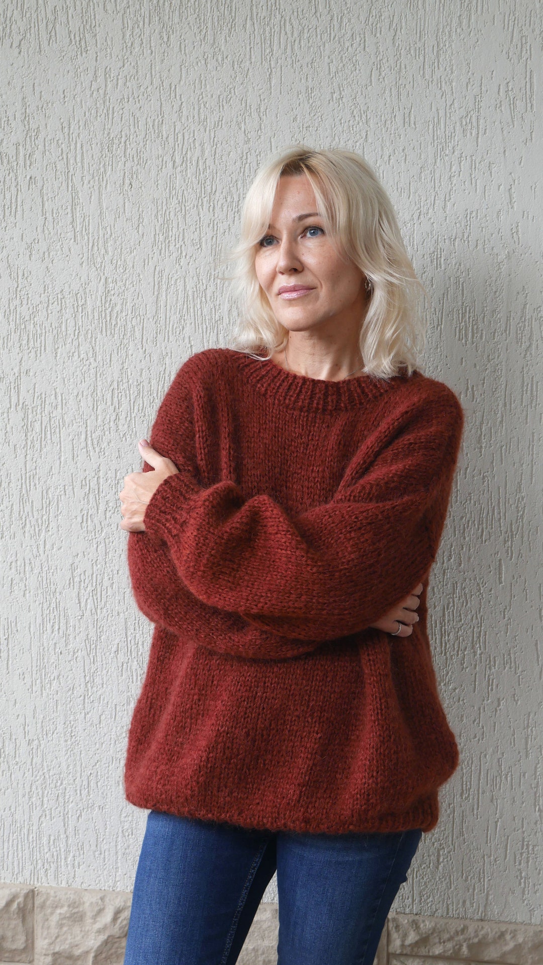 Mohair Sweater, Dark Copper Long Sweater, Sweaters for Women, Loose Fit ...