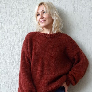 Mohair Sweater, Dark Copper Long Sweater, Sweaters for Women, Loose Fit ...