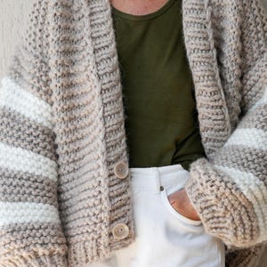 Baggy Beige Cardigan, Bulky Cardigan, Wool Cardigan With Buttons, Hand ...