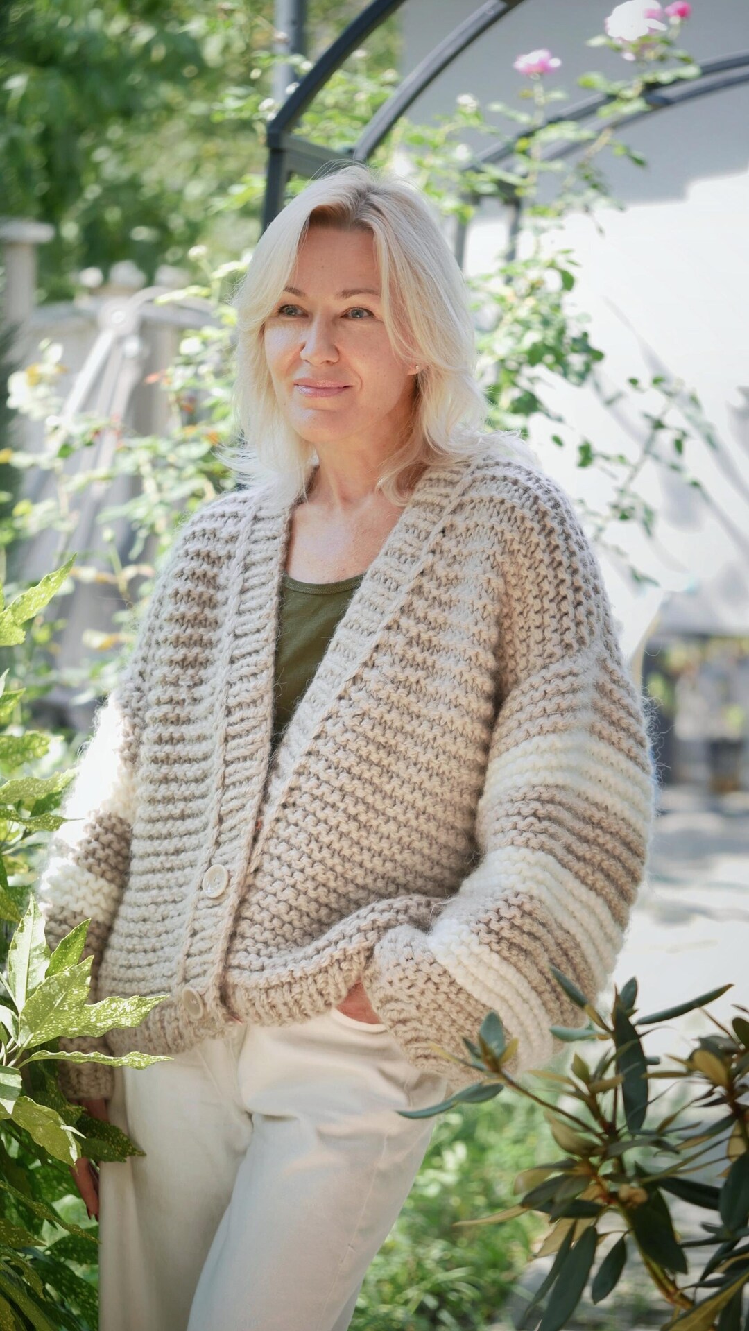 Baggy Beige Cardigan, Bulky Cardigan, Wool Cardigan With Buttons, Hand ...