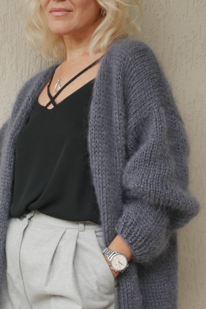 Long Cardigan Fluffy Mohair Cardigan Loose Fit Sweaters for - Etsy