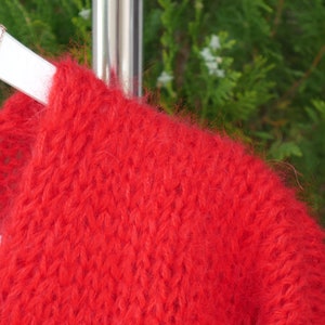 Red Mohair Bomber Cardigan With Buttons, Loose Knit Sweater, Boxy ...