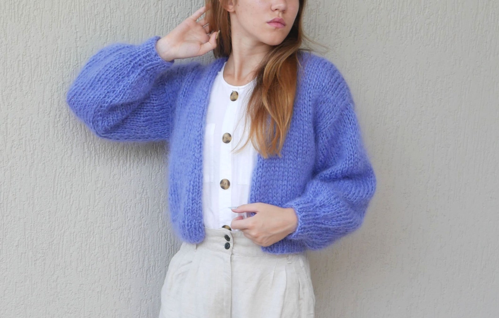 Cropped Fluffy Blue Mohair Cardigan Wedding Open Front | Etsy