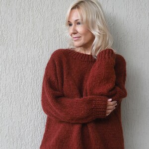 Mohair Sweater, Dark Copper Long Sweater, Sweaters for Women, Loose Fit ...