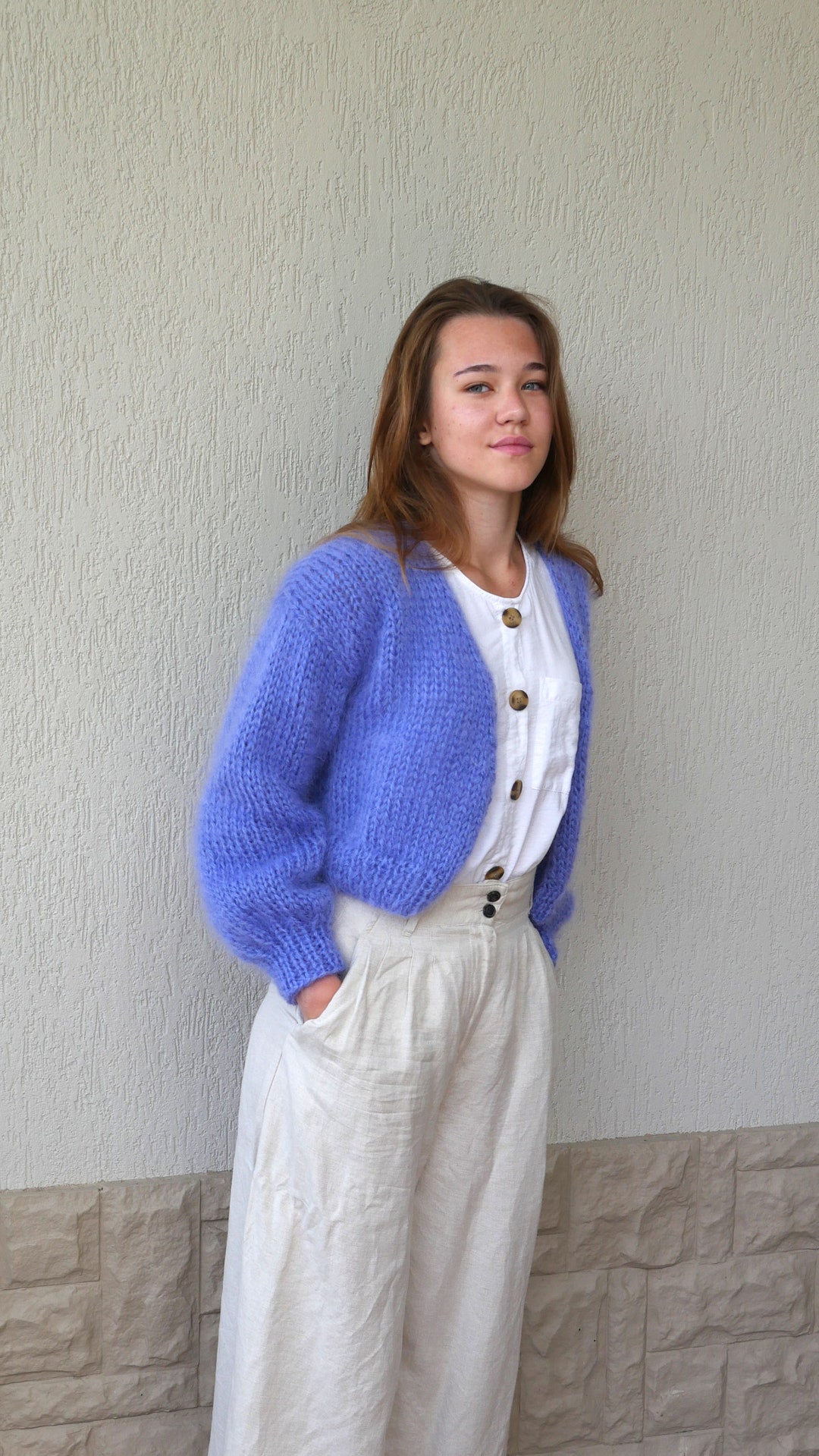 Cropped Fluffy Blue Mohair Cardigan Wedding Open Front - Etsy
