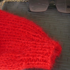 Red Mohair Bomber Cardigan With Buttons, Loose Knit Sweater, Boxy ...