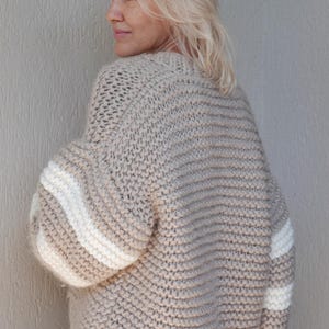 Baggy Beige Cardigan, Bulky Cardigan, Wool Cardigan With Buttons, Hand ...