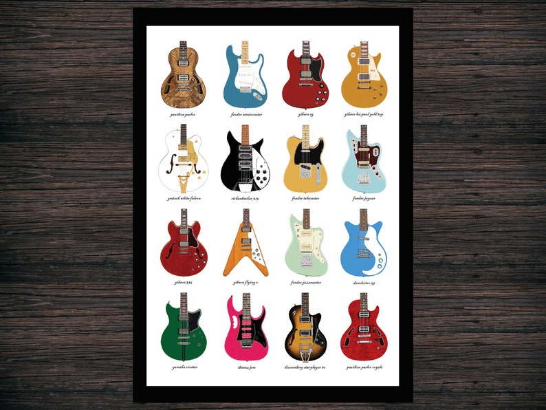 Electric Guitar Identification Wall Chart Art Print A2 Limited Edition ...