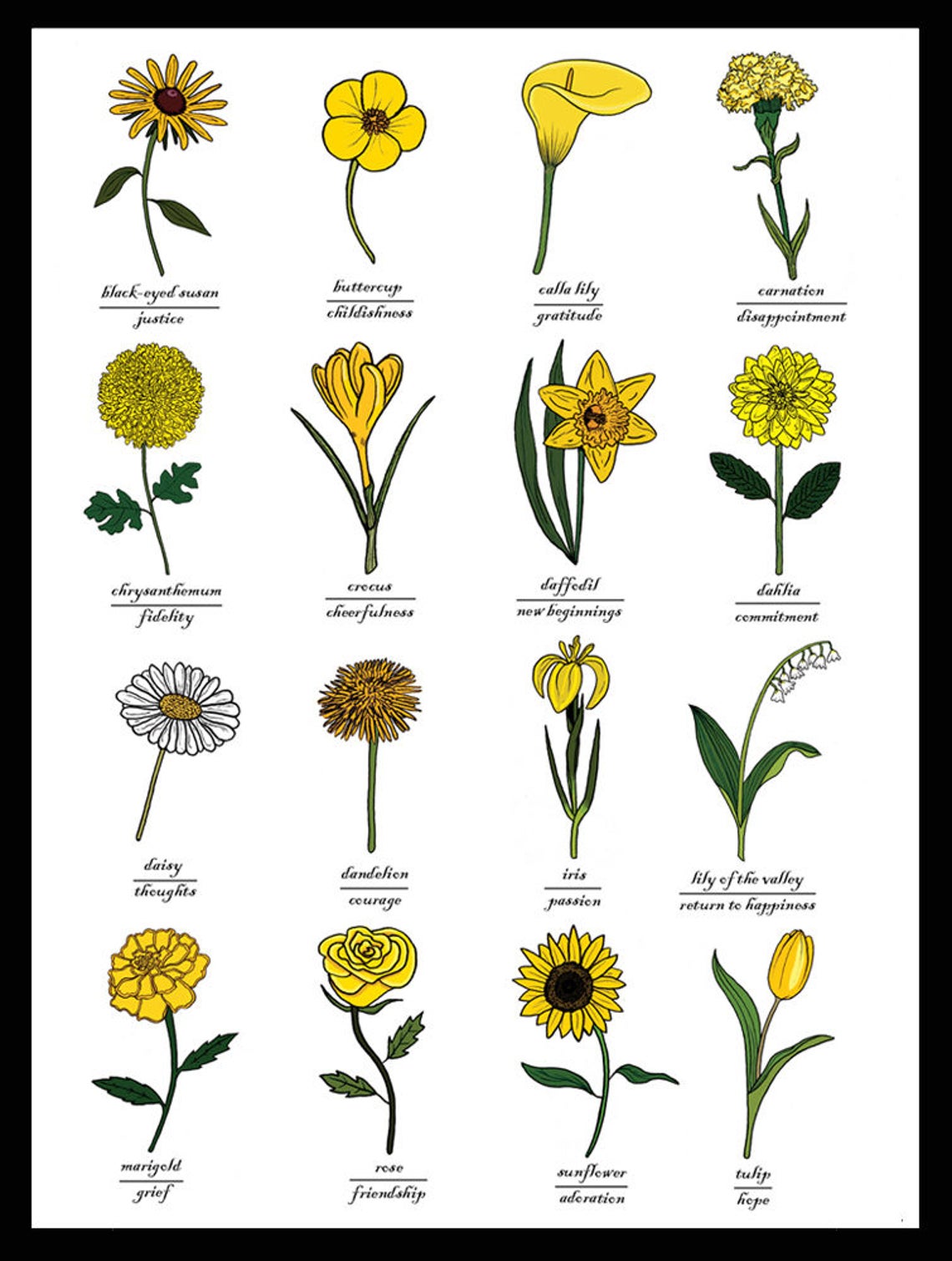 Yellow Flowers Identification Symbolic Meaning Print Wall Etsy Yellow Flowers Identification Symbolic Meaning Print Wall Etsy