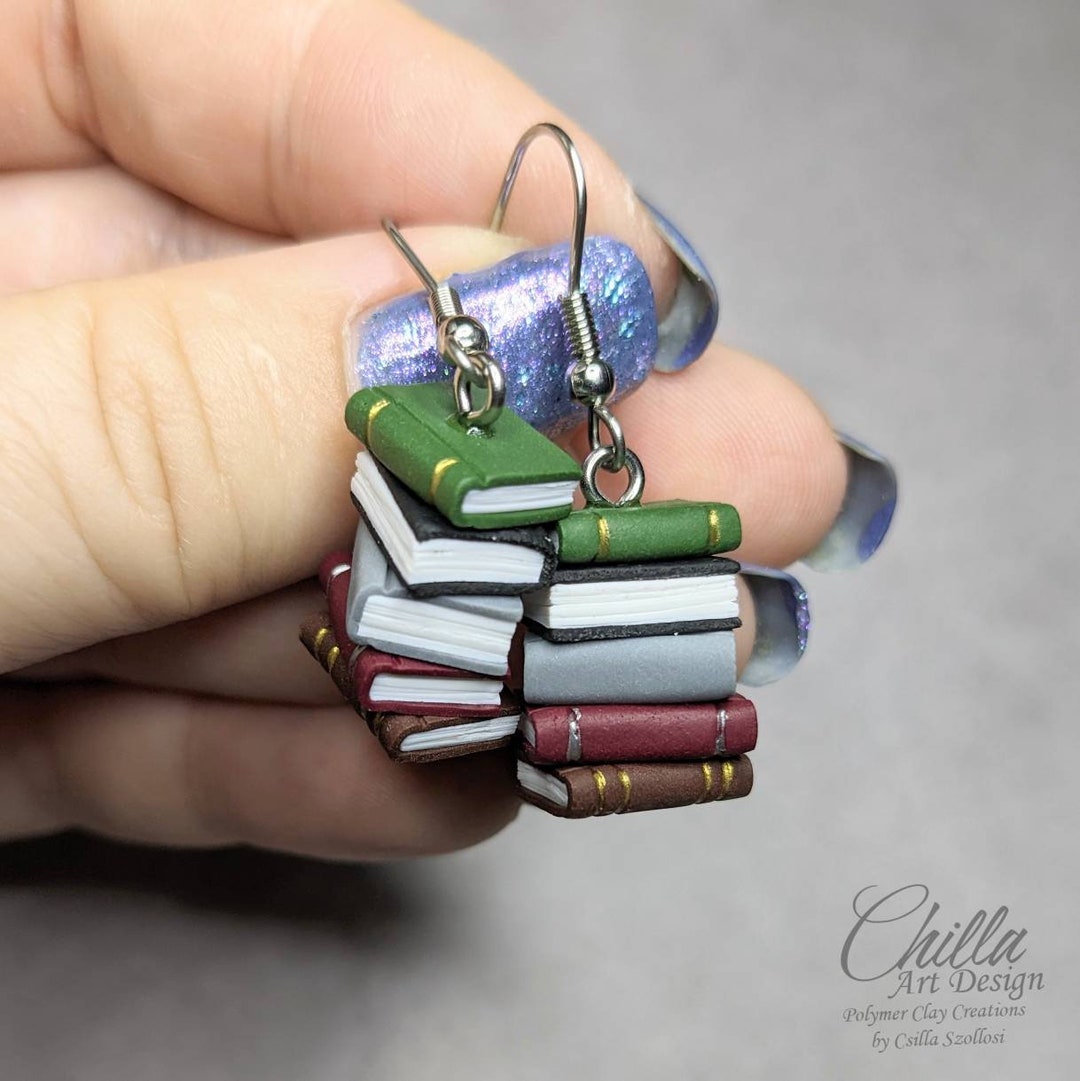 Vintage Stack of Books Earrings Miniature Reading Bookworm Literature ...