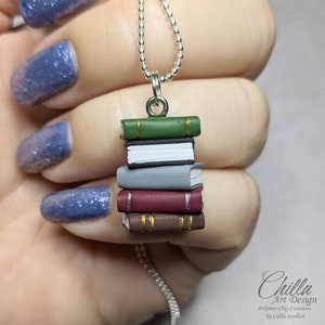 Vintage Book Stack Polymer Clay Hand Sculpted Miniature Necklace ...