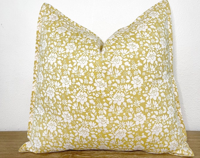 Pale Yellow Pillow Cover, Floral Summer Pillow Cover, 18x18 20x20 ...