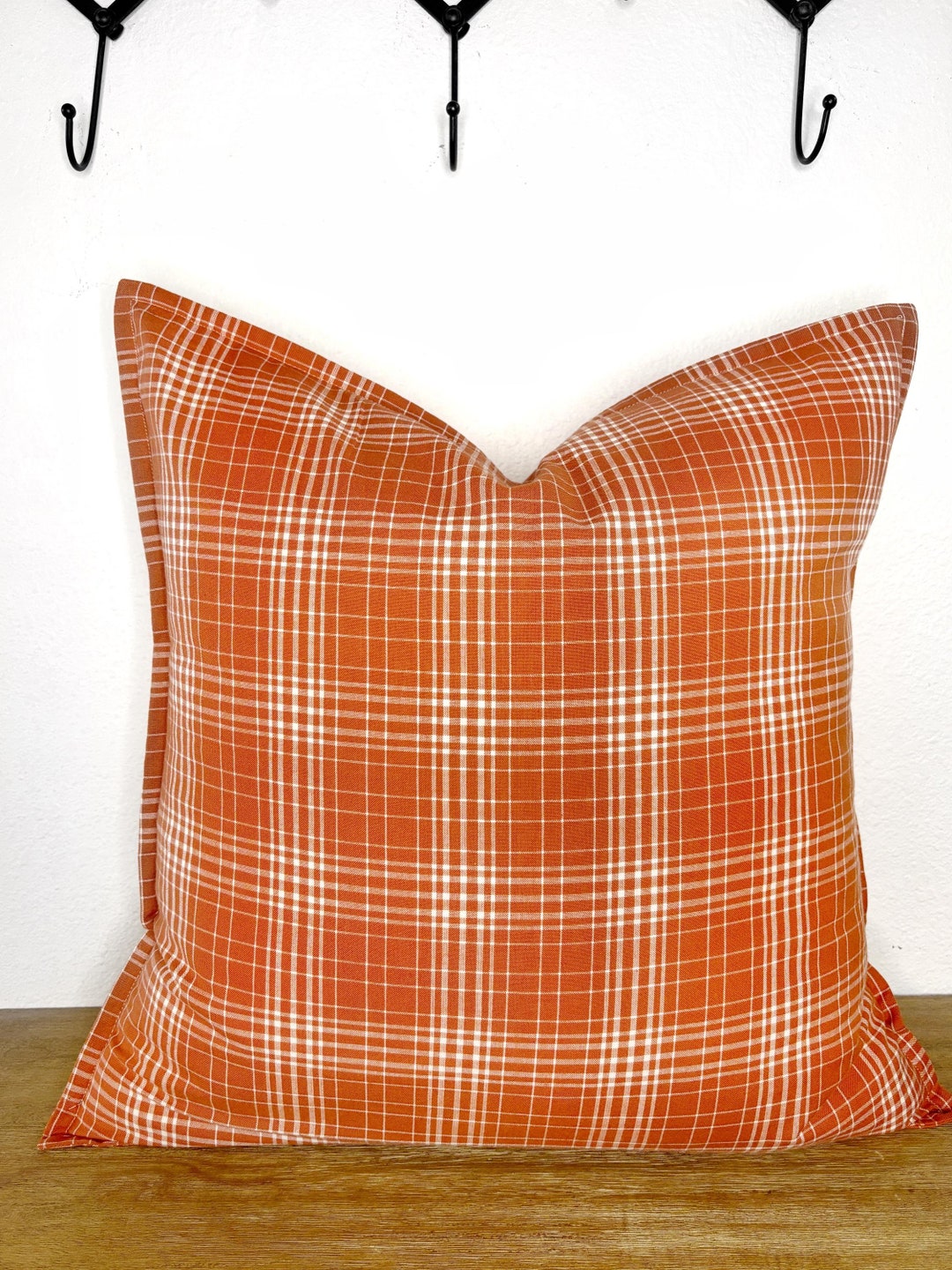 Burnt Orange Windowpane Pillow Cover: Linen Cotton Throw Autumn and ...