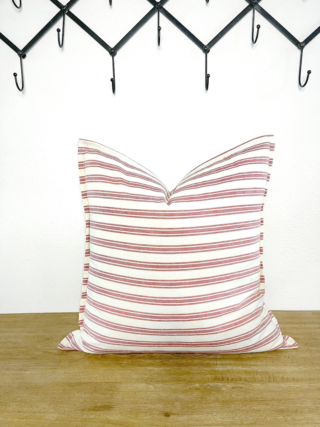 Red Stripe Pillow Cover: Farmhouse Ticking Style, 20x20 Couch Pillow ...